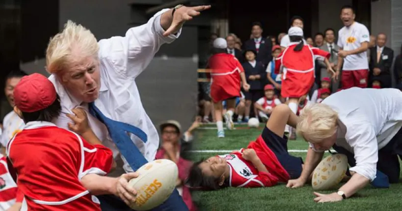 Mayor of London Boris Johnson ploughs through a 10-year-old Japanese ...