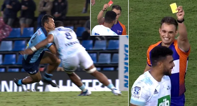 Referee gets it comically wrong as thumping hit produces cards blooper ...