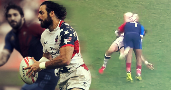Superbowl winner Nate Ebner scores twice but also gets smashed on rugby ...