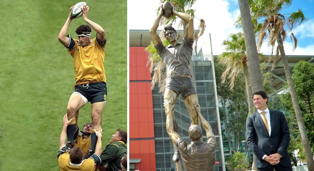 Wallaby legend John Eales 'mainly embarrassed' as giant statue is ...