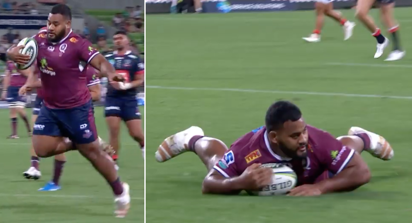 WATCH: 135kg prop lines up swan dive from 20 metres out... then re ...