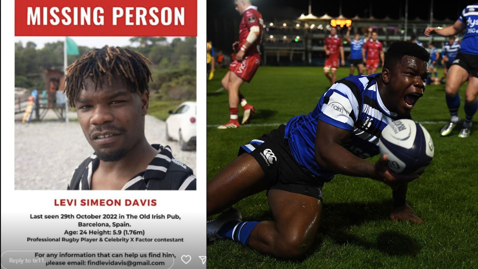 Missing Rugby Star Levi Davies Last Seen In Barcelona Five Weeks Ago ...