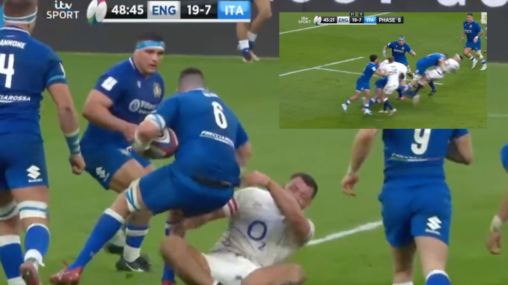 Italian Backrow Sebastian Negri Blitzing English Players | Rugbydump