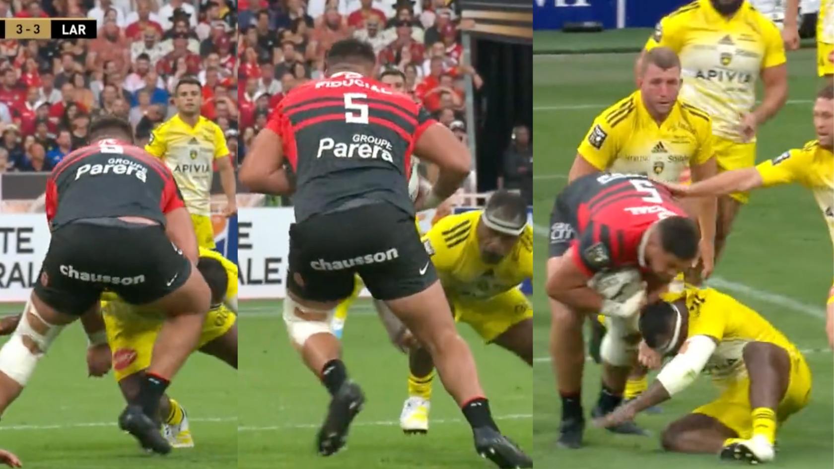 Giant Toulouse secondrow Emmanuel Meafou lays out Levani Botia in Top ...